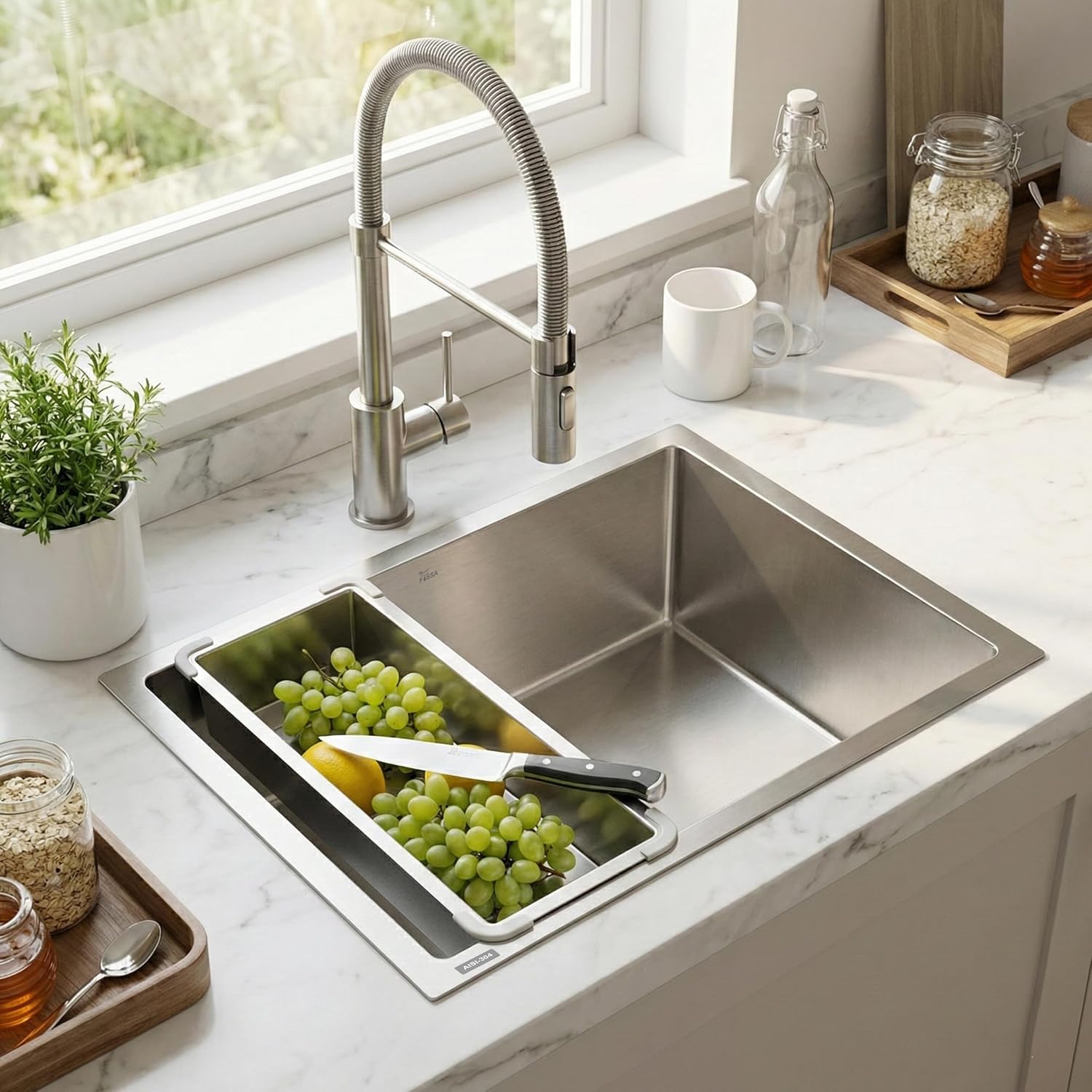 Aqua 304 Handmade SS Single Bowl Kitchen Sink (21"x18"x09") – Fossa Home