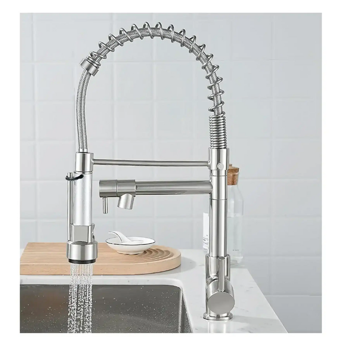 Pull-Down Kitchen Faucet 360° Swivel Brushed Nickel Single-Handle Tap – Fossa Home