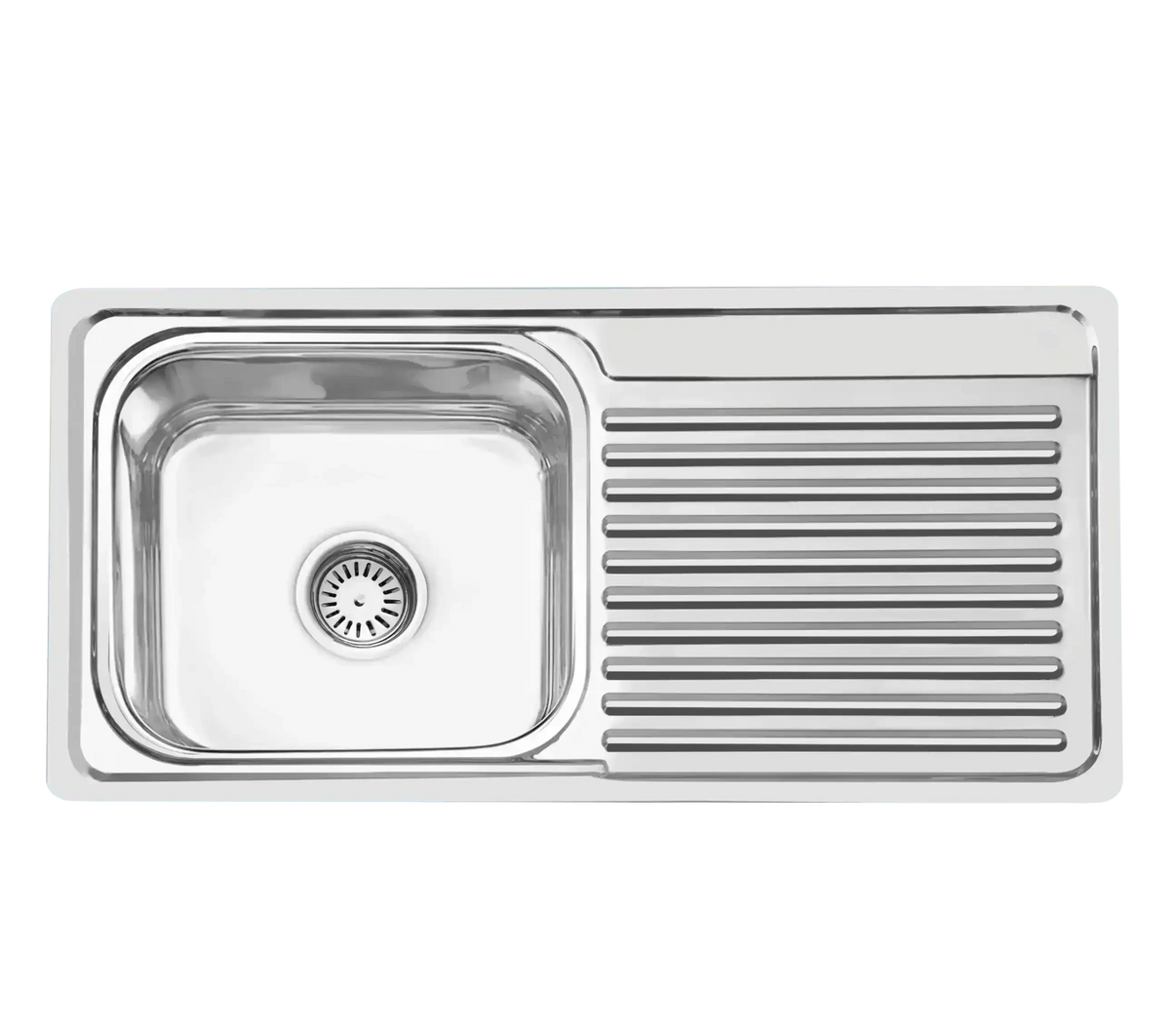 Fossa Single Bowl Sink with Drain Board – Glossy Stainless Steel ...